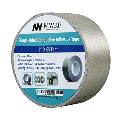 MWRF Source Conductive Cloth Fabric Adhesive Faraday Tape (2.0-inch x 65ft); EMI Grounding; RFID Signal Attenuation; Radio Frequency Signal Attenuation; Guitar Interference Shielding