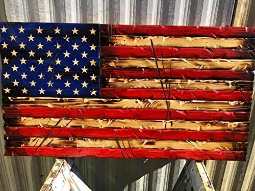 Handmade Rustic Wooden "Battle Tested" American Flag.