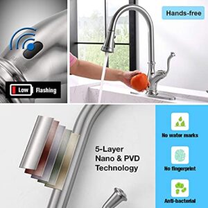 APPASO Touchless Kitchen Faucet, Motion Sensing Activated Hands-Free Kitchen Faucet with Pull Down Sprayer, Single Handle Smart Hands-free Stainless Steel Brushed Nickel, Easy to Install & Spot Resist