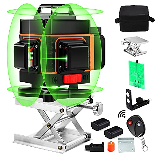 16 Lines Laser Level with Target Plate, Elikliv 4d 360 Self-Leveling Laser Level, Green Beam Laser Level Horizontal Vertical with 2 Rechargeable Battery for Home Improvement Layout Work