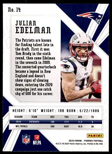 Football NFL 2020 Panini Phoenix Fire Burst #14 Julian Edelman Patriots