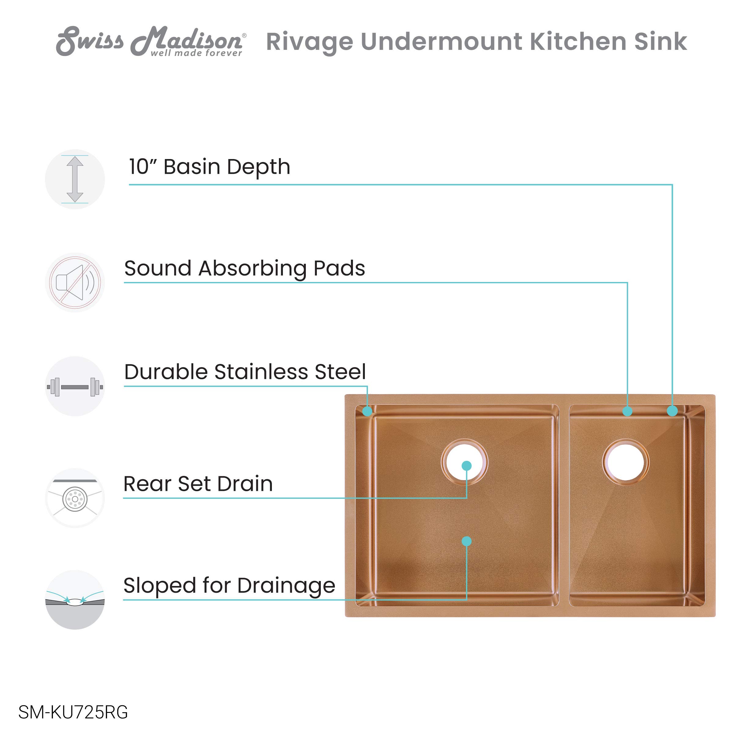 Swiss Madison Well Made Forever SM-KU725RG Undermount Sink, Rose Gold