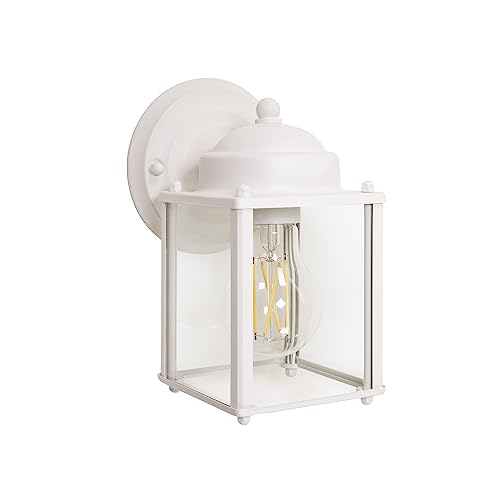 CORAMDEO Outdoor Square Coach Light for Porch, Patio, Deck, Barn, Wet Location, E26 Medium Base Socket, Durable Nickel Finish & Clear Glass