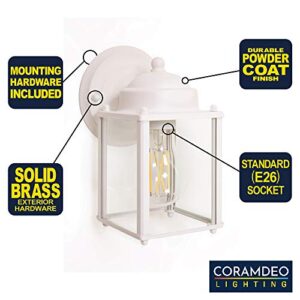 CORAMDEO Outdoor Square Coach Light for Porch, Patio, Deck, Barn, Wet Location, E26 Medium Base Socket, Durable Nickel Finish & Clear Glass