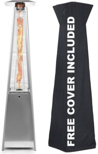 outdoor patio propane space heater - 48,000 btu pyramid propane heater, outdoor heater, portable heater, patio heater propane, w/wheels, protective cover | avenlur (stainless steel)