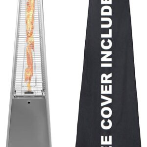 Outdoor Patio Propane Space Heater - 48,000 Btu Pyramid Propane Heater, Outdoor Heater, Portable Heater, Patio Heater Propane, W/Wheels, Protective Cover | Avenlur (Stainless Steel)