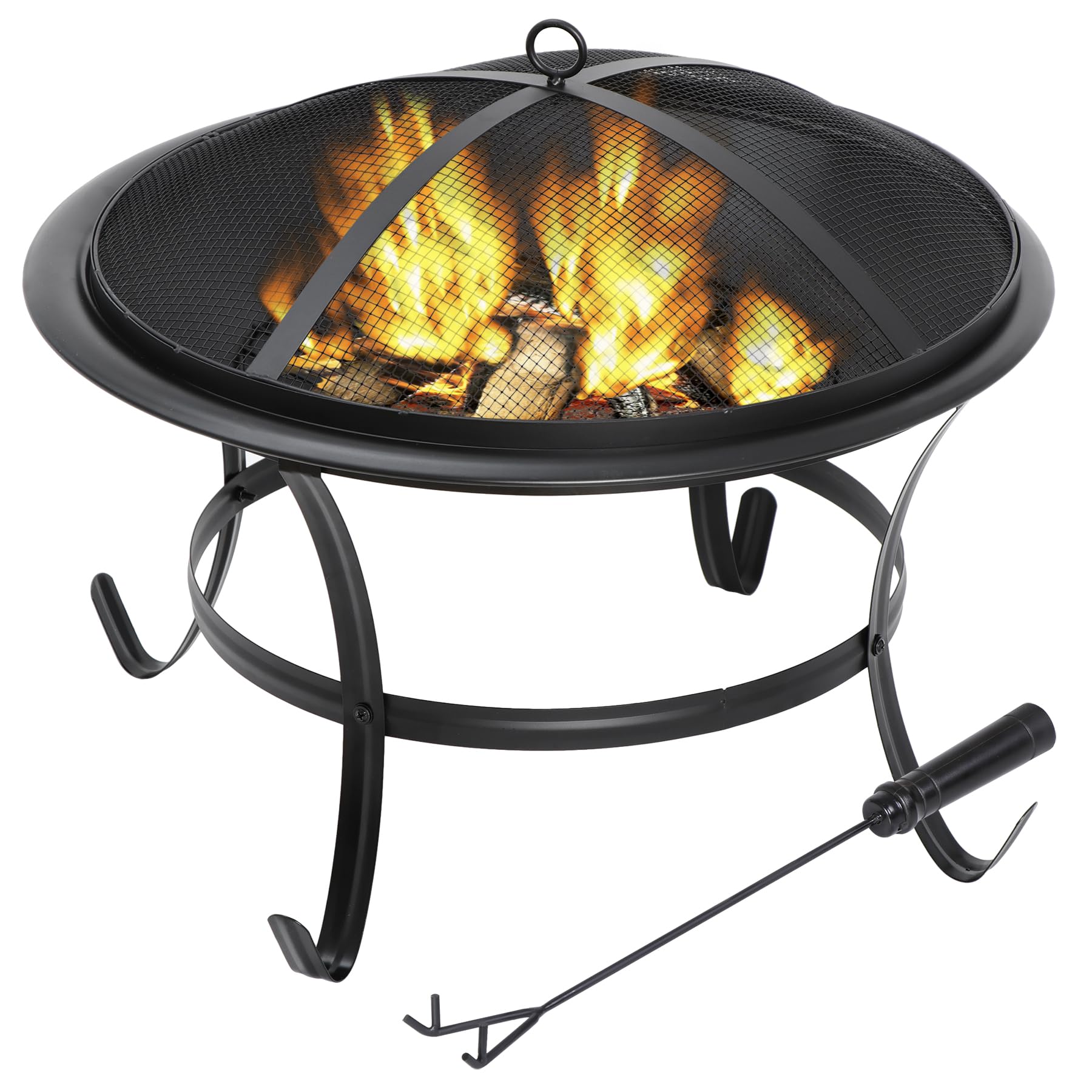 22 Inches Portable Fire Pit Outdoor Wood Burning Steel Lightweight BBQ Grill Firepit Bowl with Log Grate&Poker for Outside Patio Campfire Bonfire Backyard