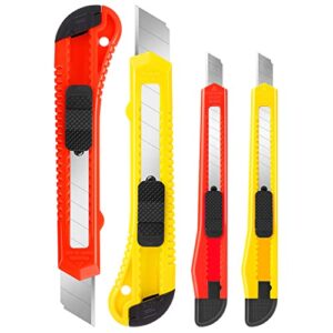 diyself 4 pack box cutter, box cutter retractable for cardboard, papers and plastics. 18mm and 9mm utility knife, razor knife, portable utility knives efficient for diy and work use, retractable knife