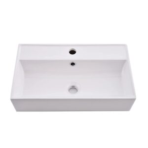 SHACO Contemporary 21" X 12" Porcelain Ceramic Wall Mounted Bathroom Vessel Sink, Rectangular One Hole Bowl Laundry Half Bath Small Bathroom Sink