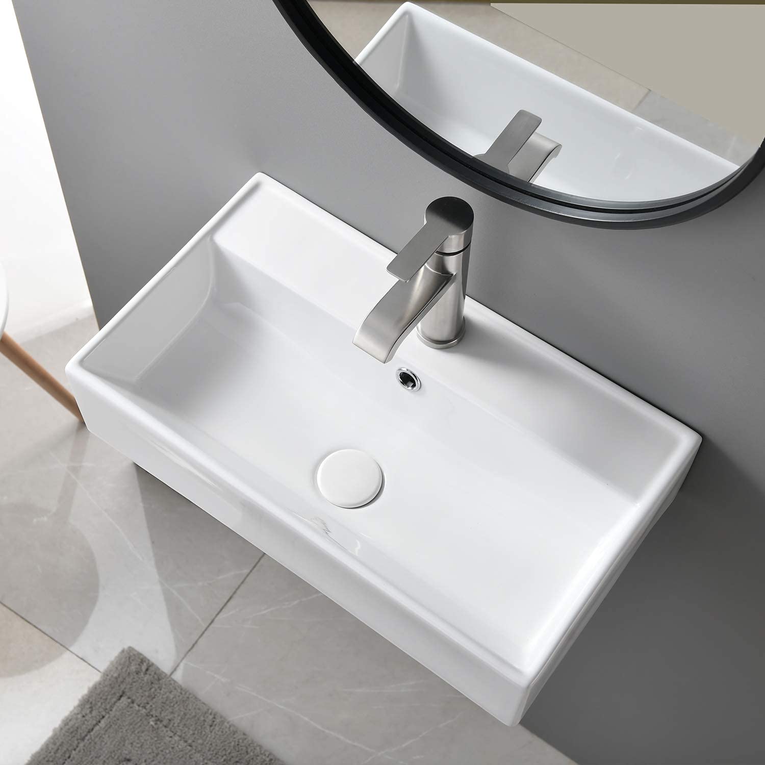 SHACO Contemporary 21" X 12" Porcelain Ceramic Wall Mounted Bathroom Vessel Sink, Rectangular One Hole Bowl Laundry Half Bath Small Bathroom Sink