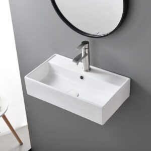 SHACO Contemporary 21" X 12" Porcelain Ceramic Wall Mounted Bathroom Vessel Sink, Rectangular One Hole Bowl Laundry Half Bath Small Bathroom Sink