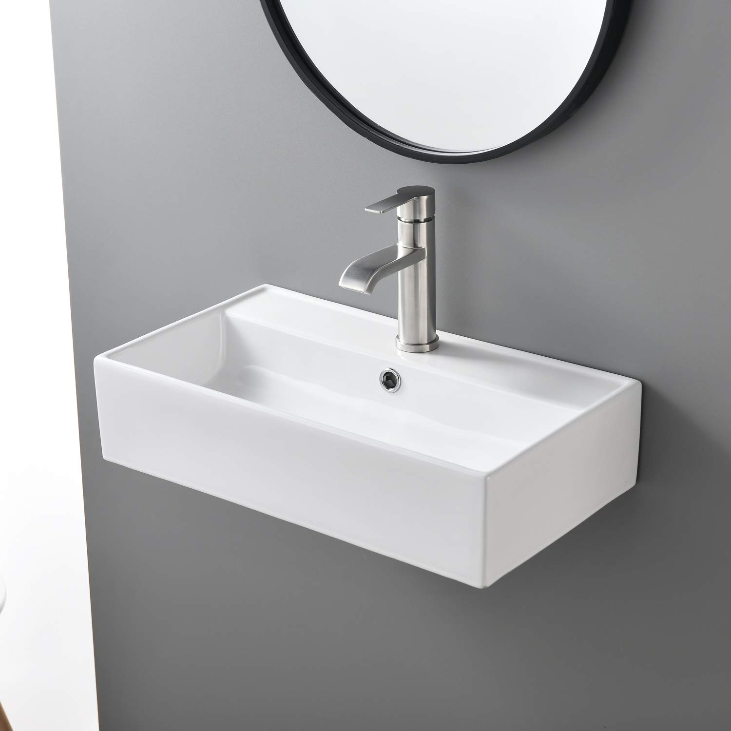 SHACO Contemporary 21" X 12" Porcelain Ceramic Wall Mounted Bathroom Vessel Sink, Rectangular One Hole Bowl Laundry Half Bath Small Bathroom Sink