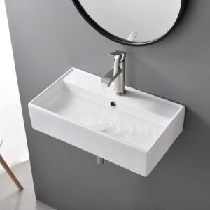 SHACO Contemporary 21" X 12" Porcelain Ceramic Wall Mounted Bathroom Vessel Sink, Rectangular One Hole Bowl Laundry Half Bath Small Bathroom Sink