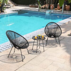 SONGMICS 3-Piece Seating Acapulco, Modern Patio Furniture, Glass Top Table and 2 Chairs Indoor and Outdoor Conversation Bistro Set, Black