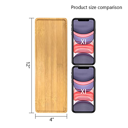 YCDC Mini Rectangular Bamboo Tray, 12x4x0.39 Inch, Suitable for Decor, Planters, and Drainage