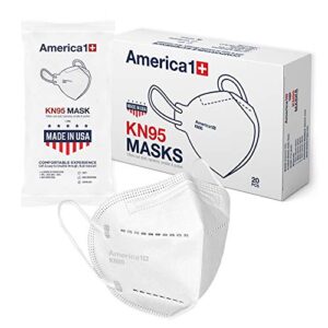 america1 kn95 face masks | made in usa | breathable face masks with 4-layer protection | face masks for men and women | disposable face masks for work, home, and outdoor | 20 count white face masks