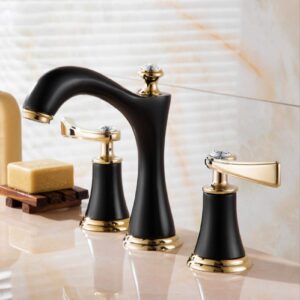 oumefar modern practical shower faucet bathroom faucet three holes anti-corrosion copper stable split faucet three-piece titanium faucet for bathroom kitchen (black gold)