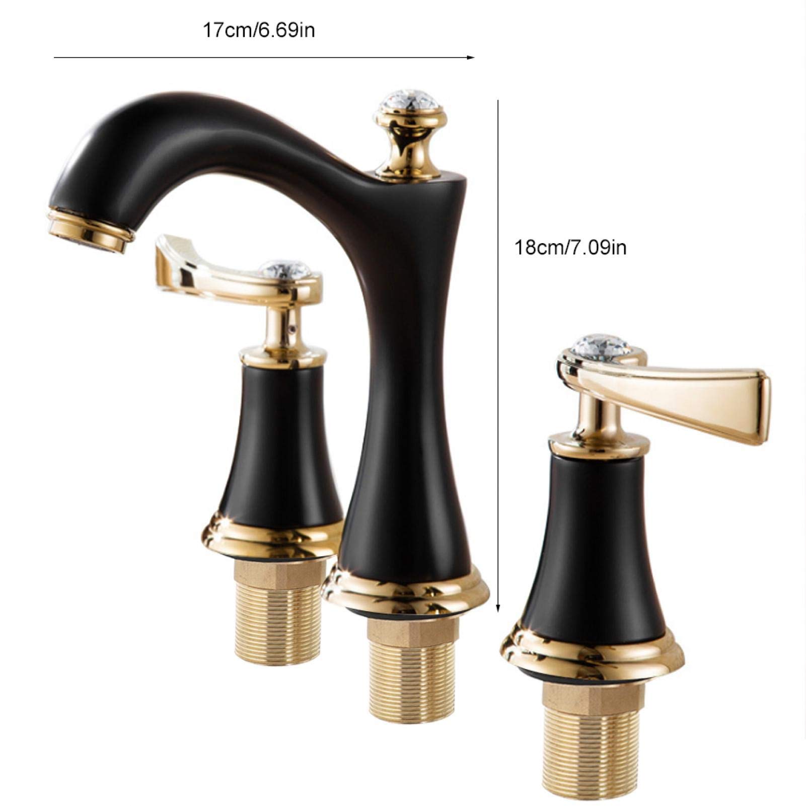 Oumefar Modern Practical Shower Faucet Bathroom Faucet Three Holes Anti-Corrosion Copper Stable Split Faucet Three-Piece Titanium Faucet for Bathroom Kitchen (Black Gold)