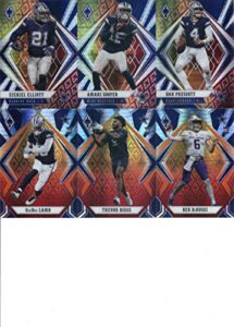 2020 phoenix fire burst dallas cowboys team set of 6 cards: ezekiel elliott(#49), amari cooper(#50), dak prescott(#51), ceedee lamb(#106), trevon diggs(#165), ben dinucci(#187)