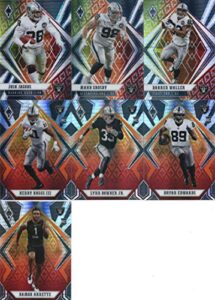 2020 phoenix fire burst las vegas raiders team set of 7 cards: josh jacobs(#76), maxx crosby(#77), darren waller(#78), henry ruggs iii(#107), bryan edwards(#129), lynn bowden jr.(#132), damon arnette(#149)