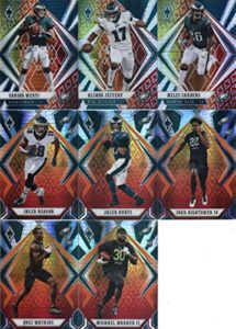 2020 phoenix fire burst philadelphia eagles team set of 8 cards: carson wentz(#73), alshon jeffery(#74), miles sanders(#75), jalen reagor(#113), jalen hurts(#114), john hightower iv(#176), quez watkins(#183), michael warren ii(#199)