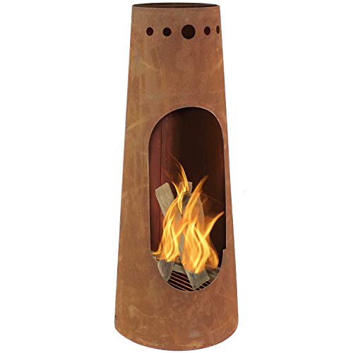 Sunnydaze Sante Fe 50-Inch Rustic Heavy-Duty Steel Chiminea with Rust Patina Finish - Wood Grate Included