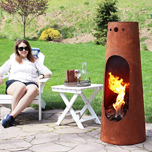 Sunnydaze Sante Fe 50-Inch Rustic Heavy-Duty Steel Chiminea with Rust Patina Finish - Wood Grate Included