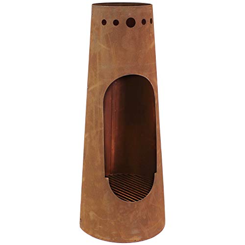 Sunnydaze Sante Fe 50-Inch Rustic Heavy-Duty Steel Chiminea with Rust Patina Finish - Wood Grate Included