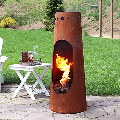 Sunnydaze Sante Fe 50-Inch Rustic Heavy-Duty Steel Chiminea with Rust Patina Finish - Wood Grate Included