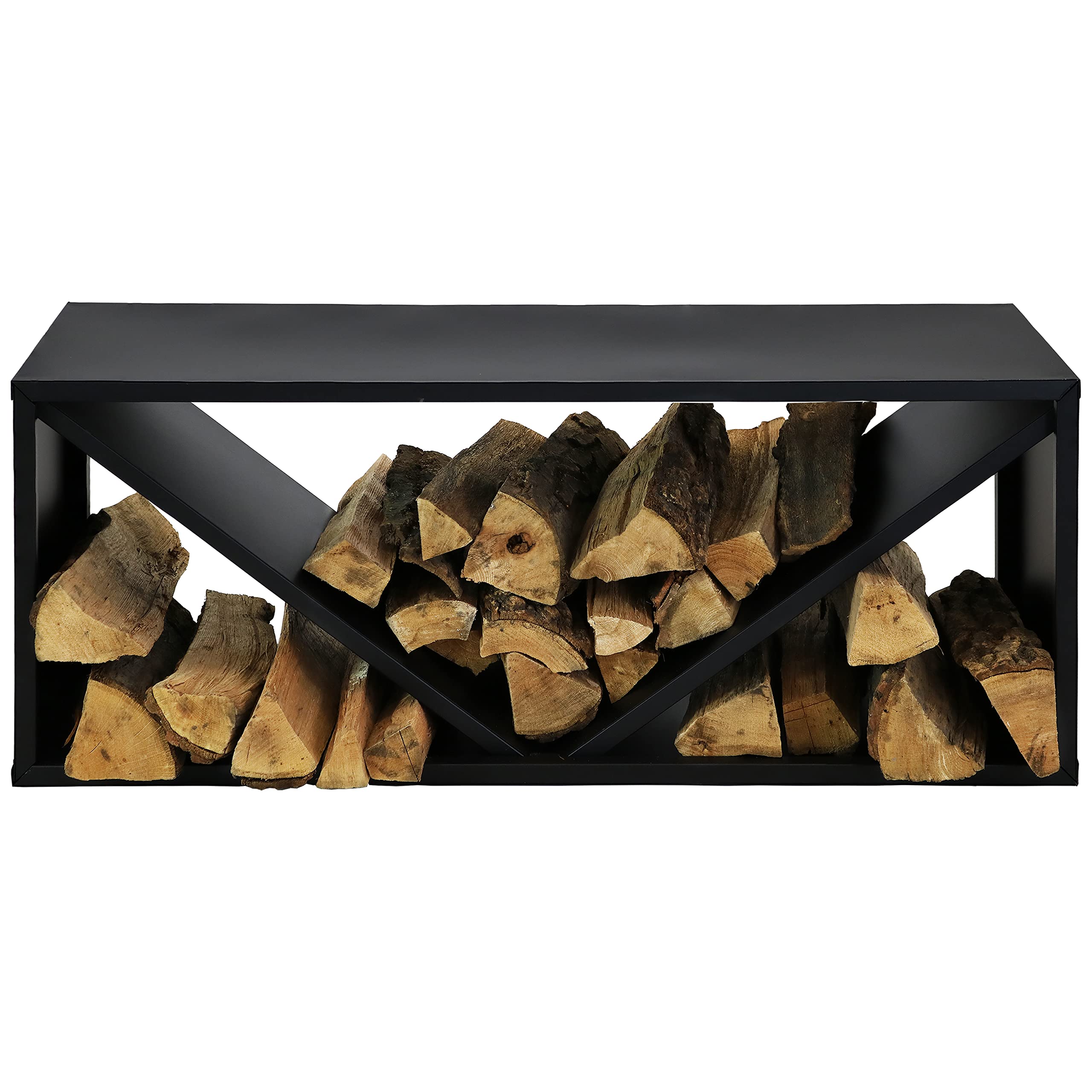 Sunnydaze Triple Triangle Black Powder-Coated Steel Log Rack - Outdoor and Indoor Firewood Storage - 41-Inch