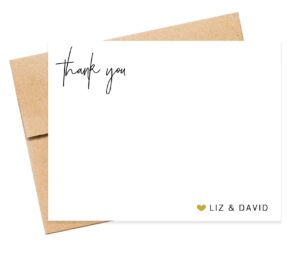 personalized stationary for couples, paper and envelopes gift set, customized thank you notes with heart