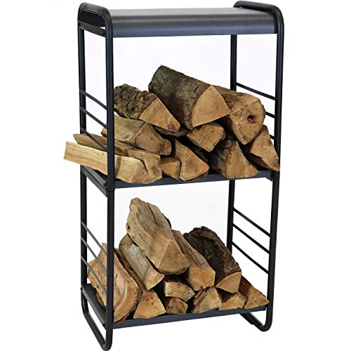 Sunnydaze Modern Rounded Edge Iron and Steel Log Rack - Outdoor and Indoor Firewood Storage - Ideal for Garage, Shed and Porch - Fireplace and Fire Pit Accessory - 36-Inch