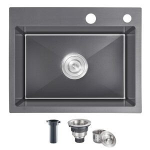 ougoo 22 x 18inch drop-in tight radius black stainless steel topmount kitchen sink single bowl