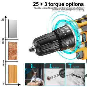 JayLene 21V Cordless Drill Set, Power Drill 59Pcs with 3/8 Inch Keyless Chuck, 25 3 Clutch Electric Drill with Work Light, Max torque 45Nm, 2-Variable Speed & 2 Batteries and Fast Charger