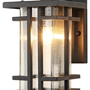 Retro Outdoor Wall Light Small Outside Wall Lamp with Clear Seeded Glass Shade 10"H Exterior Light Fixtures Wall Mount IP65 Waterproof Outdoor Porch House Lighting Exterior Wall Lantern E26,Black