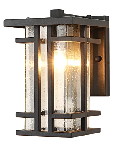 Retro Outdoor Wall Light Small Outside Wall Lamp with Clear Seeded Glass Shade 10"H Exterior Light Fixtures Wall Mount IP65 Waterproof Outdoor Porch House Lighting Exterior Wall Lantern E26,Black