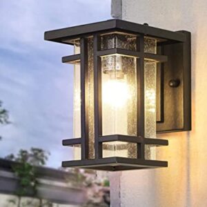 Retro Outdoor Wall Light Small Outside Wall Lamp with Clear Seeded Glass Shade 10"H Exterior Light Fixtures Wall Mount IP65 Waterproof Outdoor Porch House Lighting Exterior Wall Lantern E26,Black