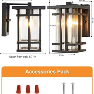 Retro Outdoor Wall Light Small Outside Wall Lamp with Clear Seeded Glass Shade 10"H Exterior Light Fixtures Wall Mount IP65 Waterproof Outdoor Porch House Lighting Exterior Wall Lantern E26,Black