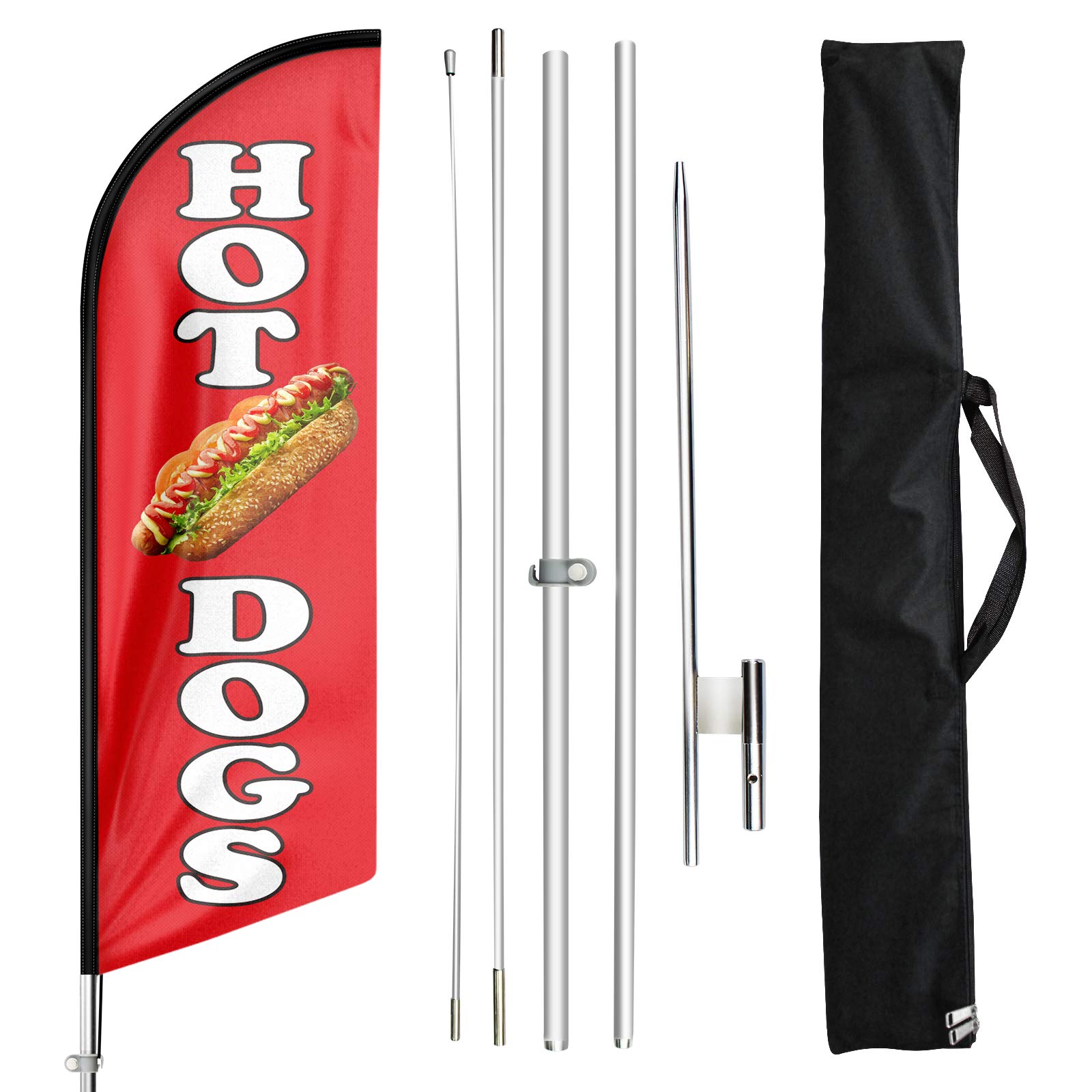 Hot Dogs Swooper Flag, Hot Dogs Feather Flags and Pole, Hot Dog Food Restaurant Advertising Swooper Flag Pole Kit with Ground Stake, Advertising Feather Banner Sign for Hot Dogs Business 11Ft (Red)