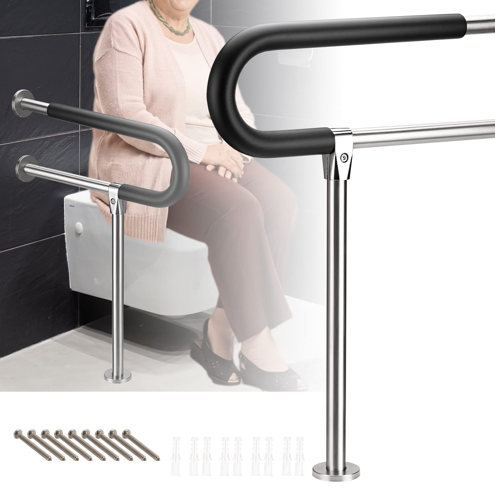 Botabay Handicap Grab Bars Rails 23.6 Inch Toilet Handrails Bathroom Safety Bar Stainless Steel Hand Support Rail for Seniors Elderly Disabled Mounted Bath Grips (23.6In)