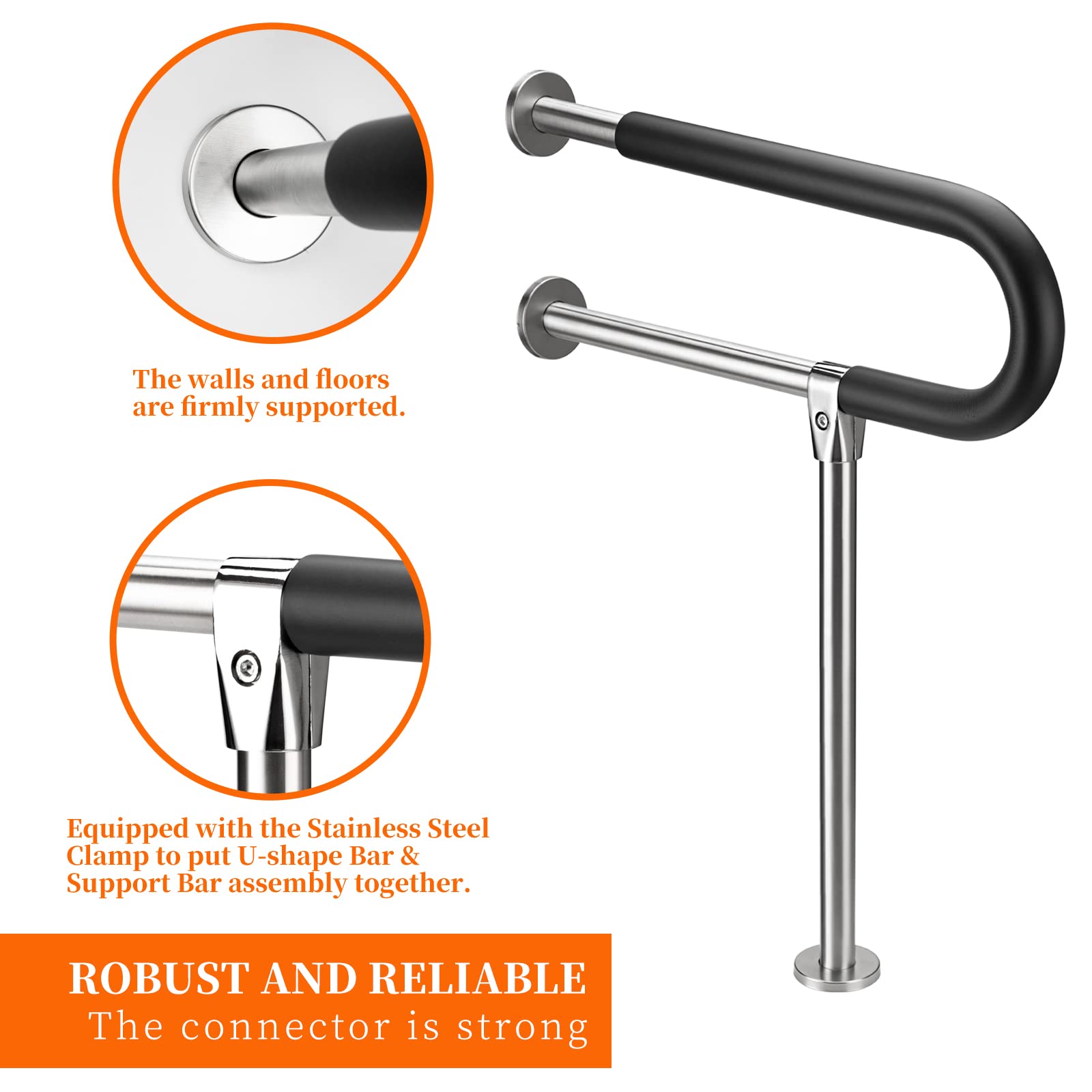 Botabay Handicap Grab Bars Rails 23.6 Inch Toilet Handrails Bathroom Safety Bar Stainless Steel Hand Support Rail for Seniors Elderly Disabled Mounted Bath Grips (23.6In)