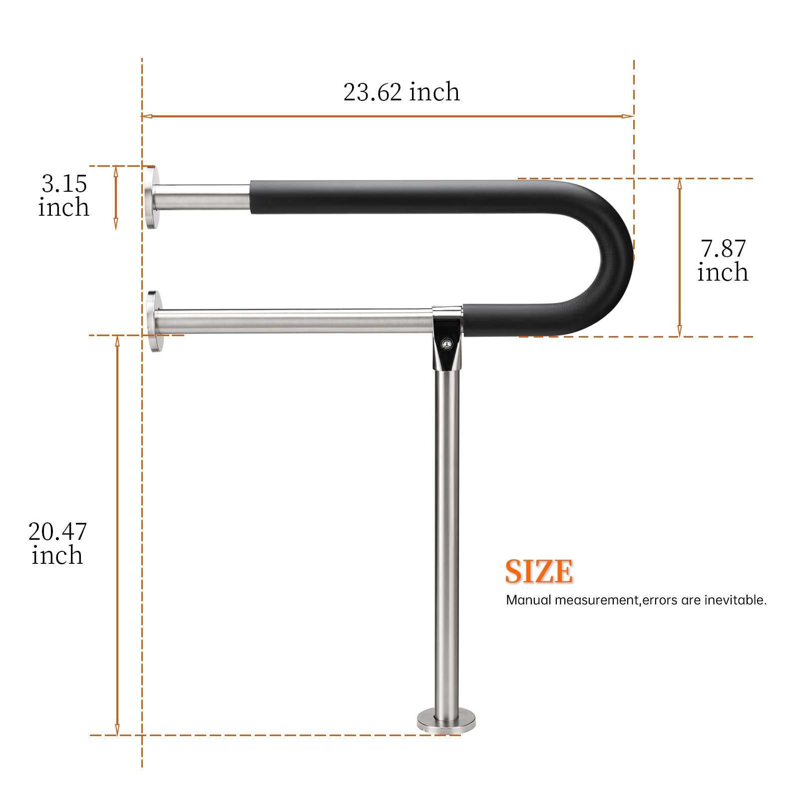 Botabay Handicap Grab Bars Rails 23.6 Inch Toilet Handrails Bathroom Safety Bar Stainless Steel Hand Support Rail for Seniors Elderly Disabled Mounted Bath Grips (23.6In)