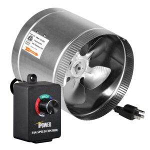 ipower glfanxbooster8ctrlv1 8 inch 420 cfm booster fan inline duct vent blower with variable speed controller adjuster,low noise,silver