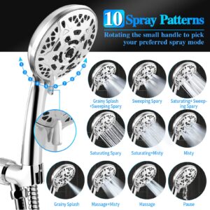 Shower Head, 8” High Pressure Rain/Rainfall Shower Head with Handheld Spray Combo 10 Settings Adjustable Anti-leak Dual Shower Head Kit with 60” Stainless Steel Hose, 11” Extension Shower Arm,Chrome