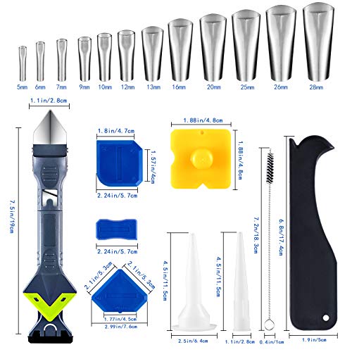 Caulking Tool Kit, 28PCS Silicone Caulking Tools(Stainless Steelhead) Caulking Tool Sets Silicone Sealant Finishing Tool, Great Tools for Kitchen Bathroom Window