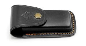 puma german black leather belt pouch/sheath for folding knives (5" folder)