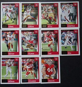 2020 score veteran san francisco 49ers team set of 11 cards: deebo samuel(#308), emmanuel sanders(#309), george kittle(#310), jimmy garoppolo(#311), raheem mostert(#312), tevin coleman(#313), dee ford(#314), nick bosa(#315), richard sherman(#316), kwon al