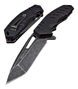 vortek ball bearing pivot system folding pocket knife, edc everyday carry, 8cr13mov stainless steel tanto blade