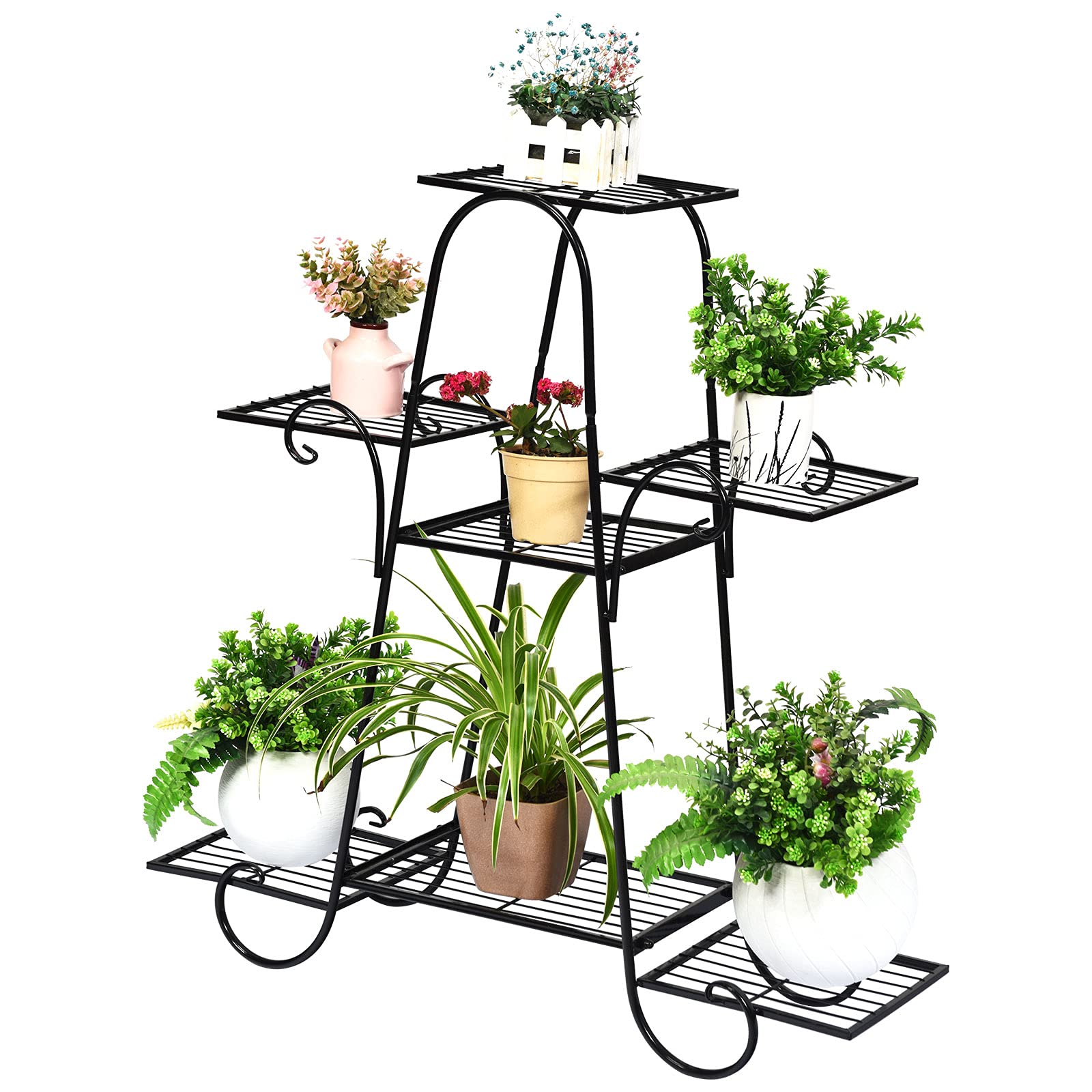 S AFSTAR 7 Tier Plant Stand, Parisian Style Garden Cart Stand, Multi-layer Mental Plant Stand, Plant Flower Pot Display Rack, Pot Holder for Indoor Outdoor Plant Stands for Patio Balcony (Black)