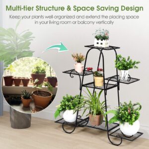 S AFSTAR 7 Tier Plant Stand, Parisian Style Garden Cart Stand, Multi-layer Mental Plant Stand, Plant Flower Pot Display Rack, Pot Holder for Indoor Outdoor Plant Stands for Patio Balcony (Black)